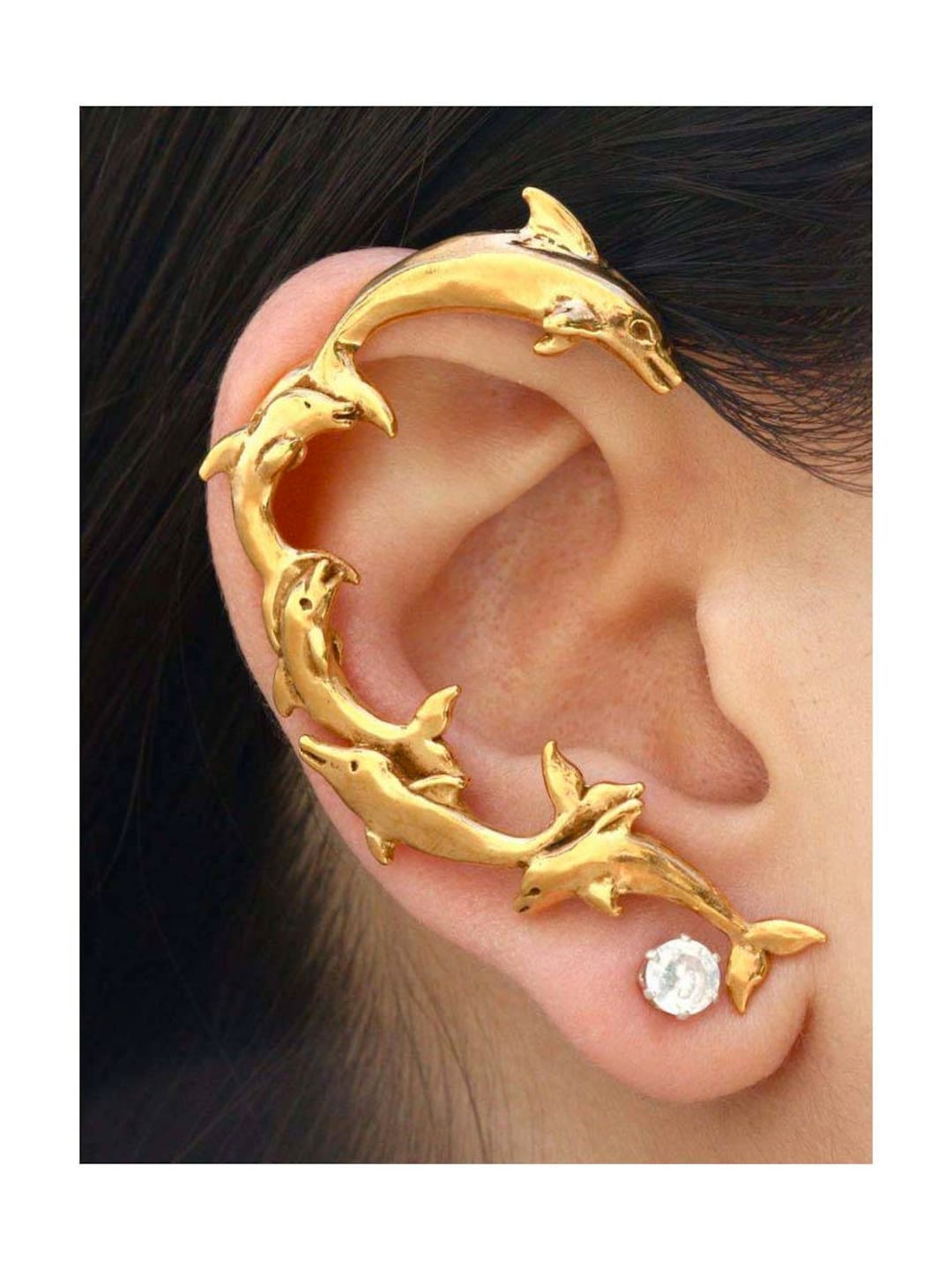 Dolphin Ear Wrap - Solid 14k Gold Vermeil - Non Pierced Ocean Earring ...