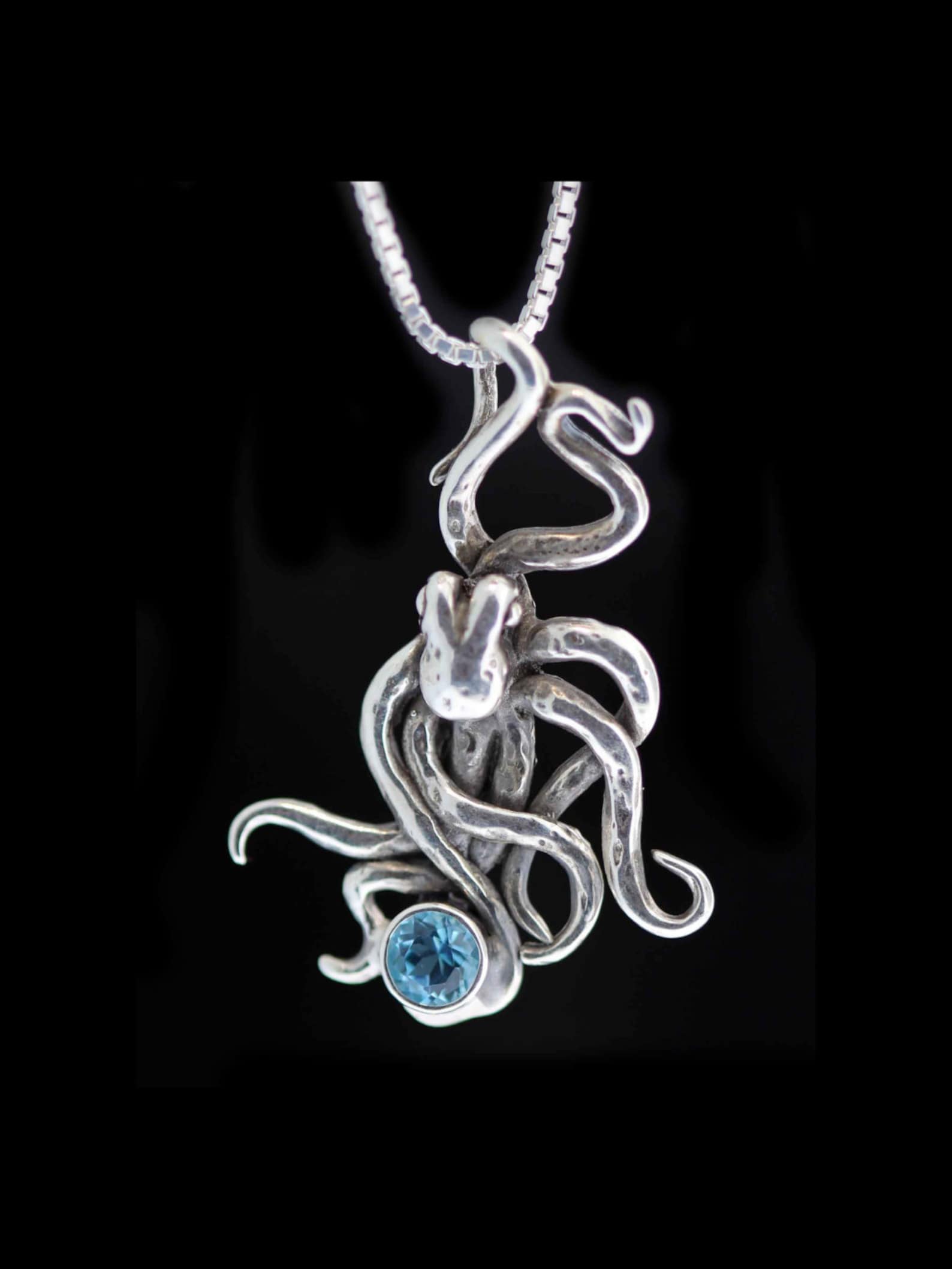 Octopus Necklace Silver Octopus Charm With Gemstone Small - Etsy