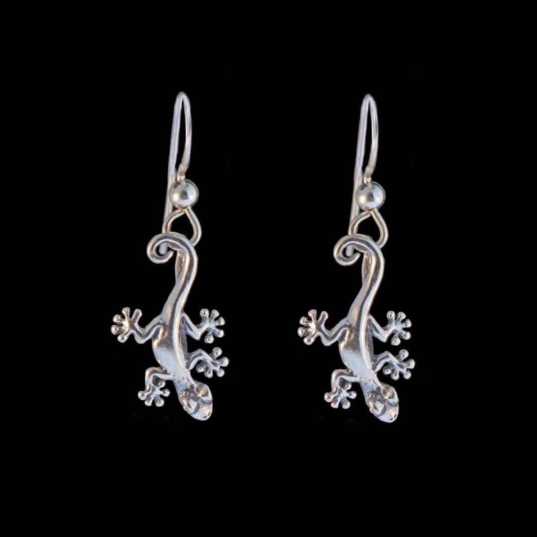 Silver Gecko Earrings Jungle Jewel Charm Collection Ear Wear Tropical ...