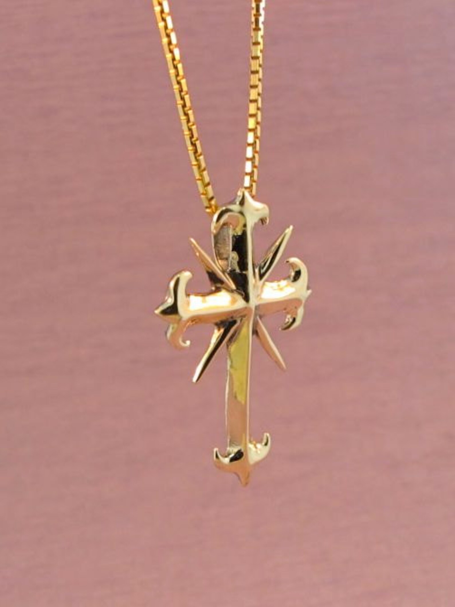 Gold Cross Necklace Gothic Cross Pendant 14k Gold Charm - Etsy