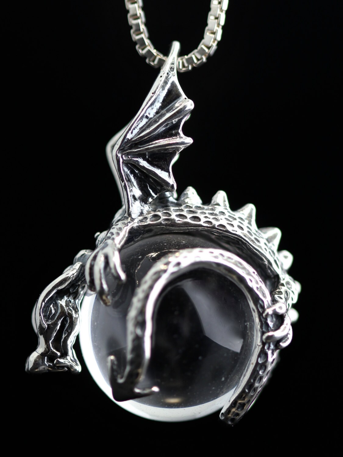 Dragon Necklace Silver Crystal Necklace Dragon Orb Dragon - Etsy