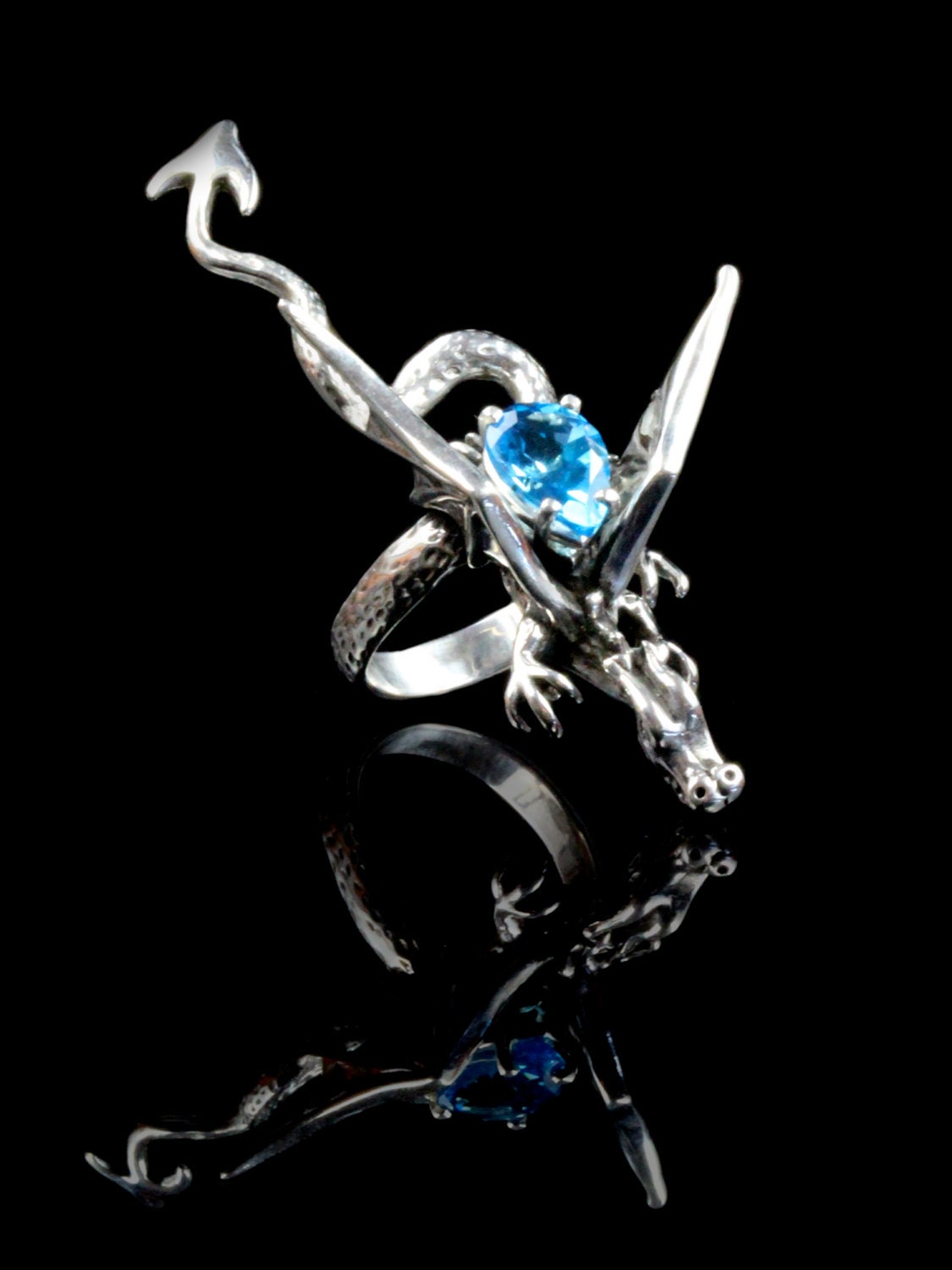 Dragon Ring Silver Dragon Sculpture Ring with Gemstone Dragon | Etsy