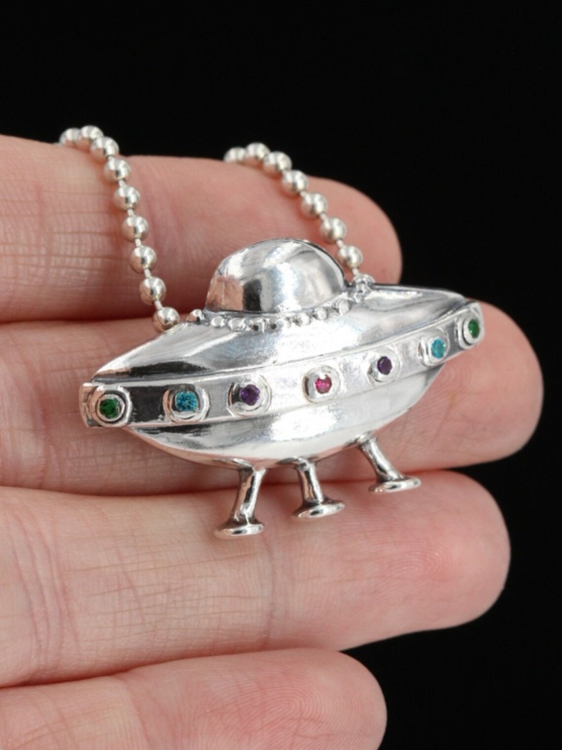 Flying Saucer U.F.O. Pendant With Gemstones - Sterling Silver - Out of ...