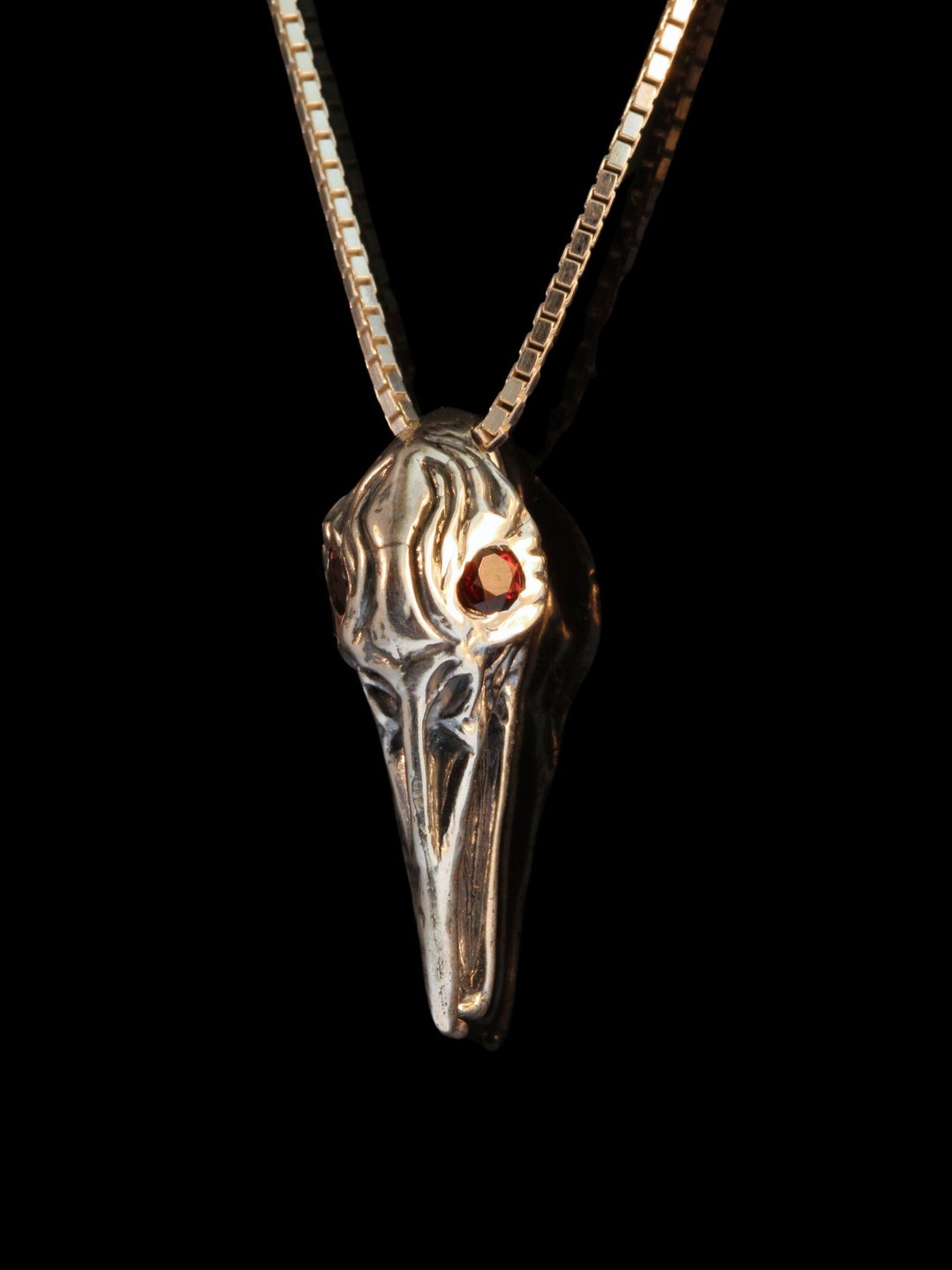 Raven Skull Pendant With Gemstone Eye Raven Jewelry Bird Jewelry Skull ...