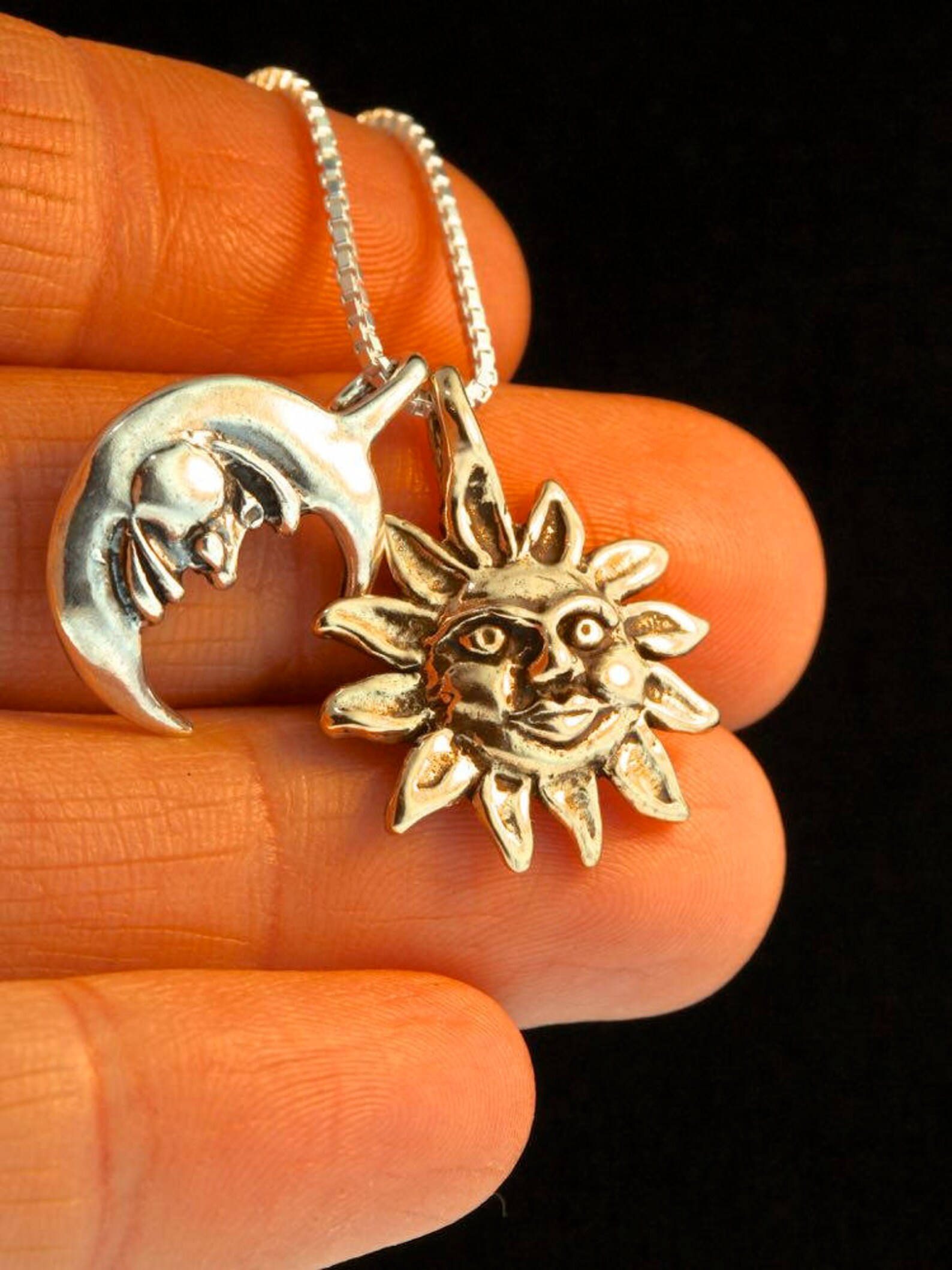 Eclipse Necklace Sun and Moon Necklace Bronze Sun Silver Moon - Etsy