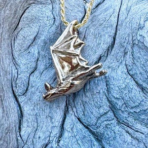 14k Gold Flying Bat Charm Soaring Bat Necklace - Etsy
