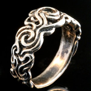 Wave Ring Silver Band Flame Ring Wedding Band Commitment Jewelry Swirl ...