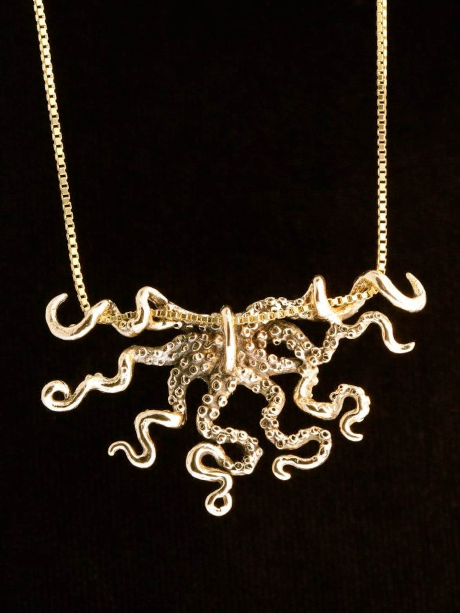 Gold Octopus Necklace 14k Gold Slider Pendant Octopus Jewelry | Etsy