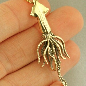 Squid Necklace - 14k Gold Squid Charm Squid Pendant - Gold Squid ...
