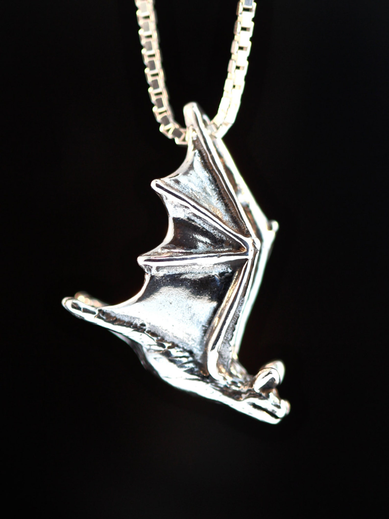 Bat Necklace Silver Soaring Bat Charm Bat Pendant Pendant - Etsy