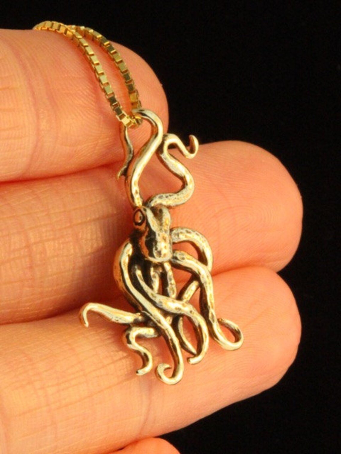 Octopus Charm - Solid 14k Gold - Ocean Diver Tentacle Necklace - Etsy