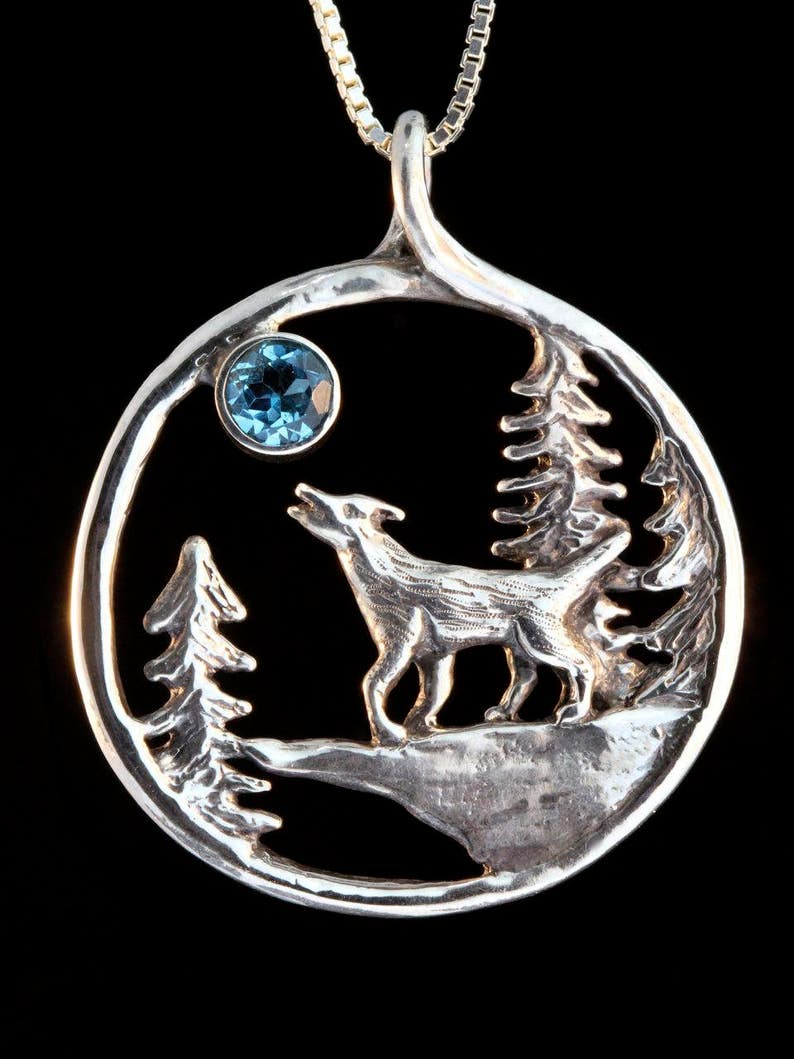 Wolf Necklace Wolf Pendant Moon Necklace Lunar Wolf Song Pendant W ...