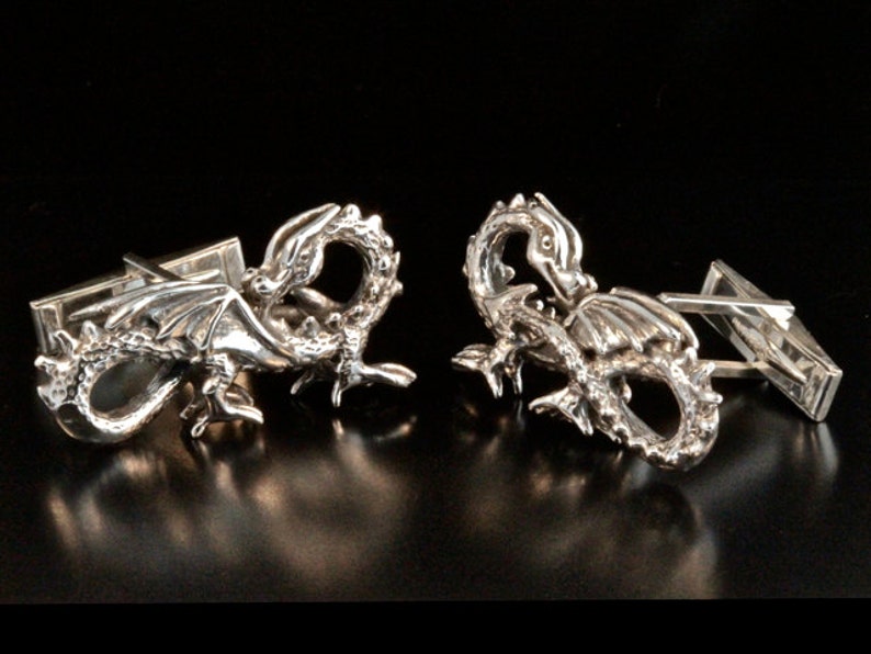 Dragon Cuff Links Dragon Cufflinks Mens Cuff Links Silver Cuff - Etsy