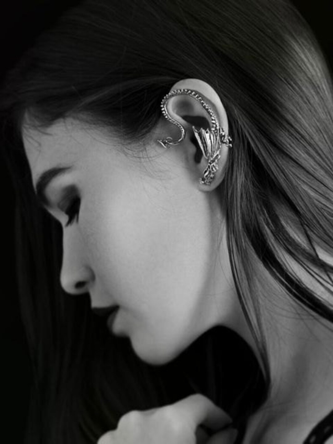 Silver Throne Dragon Ear Wrap, Gothic and Cosplay Style Jewelry - Etsy