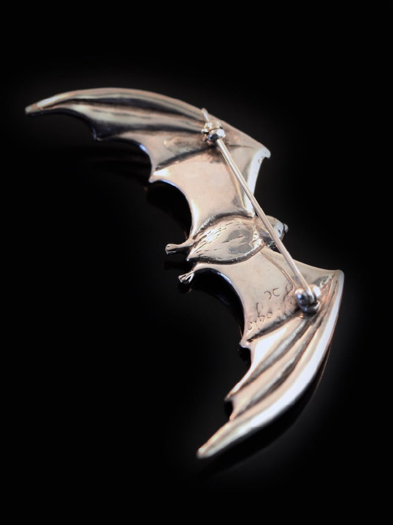 Bat Brooch Silver Bat Halloween Jewelry Large Spread Winged - Etsy