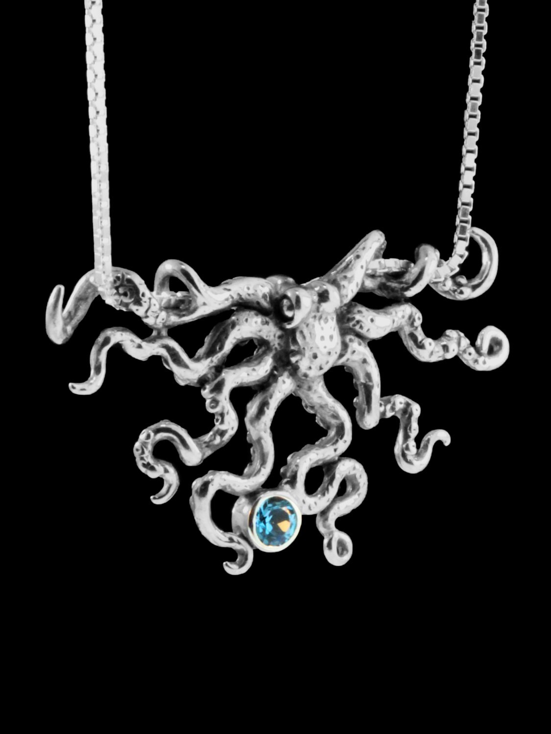 Octopus Necklace With Gemstone Octopus Slider Pendant Silver | Etsy