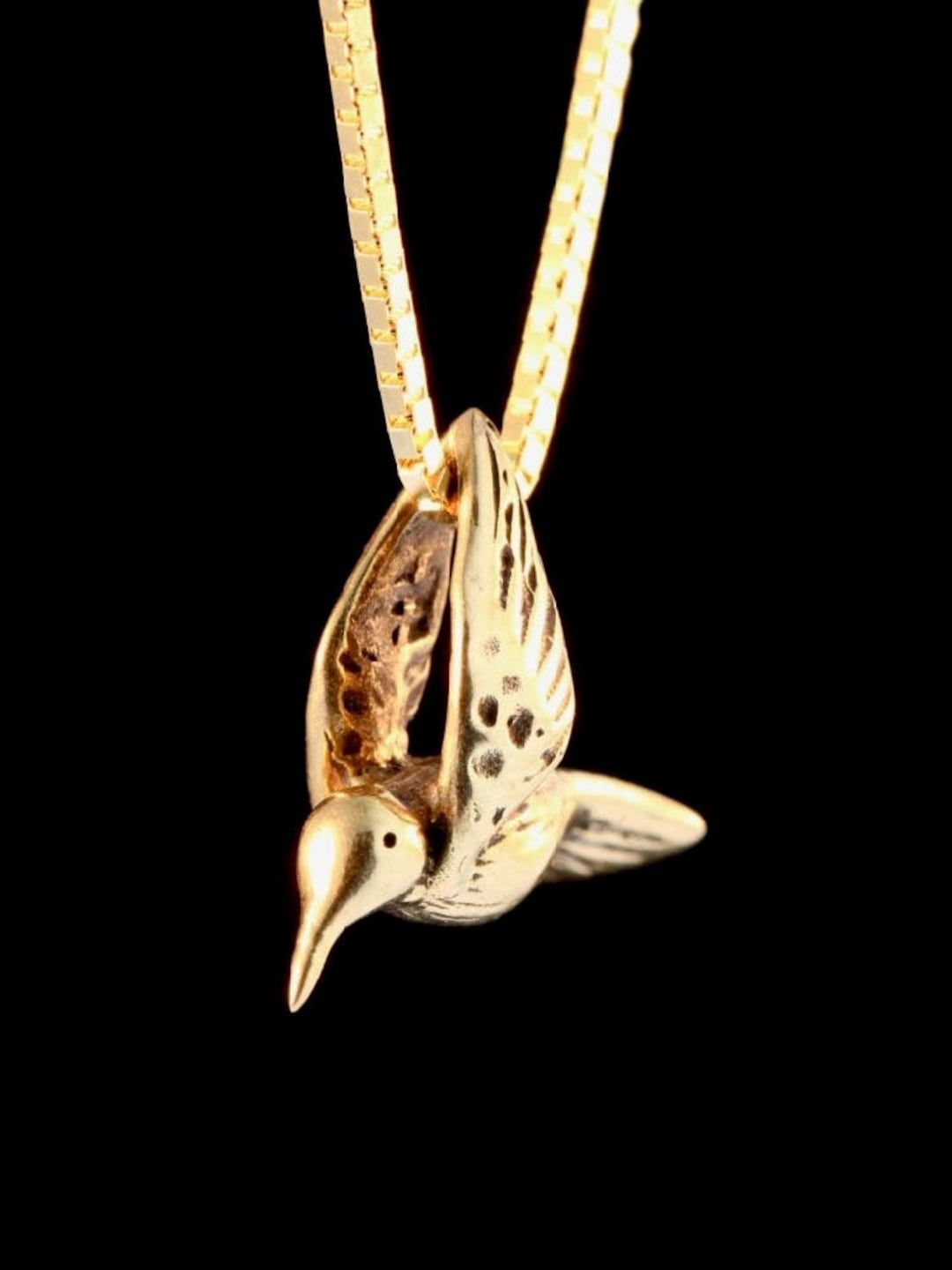 Hummingbird Charm - Solid 14k Gold - Bird Necklace - Etsy