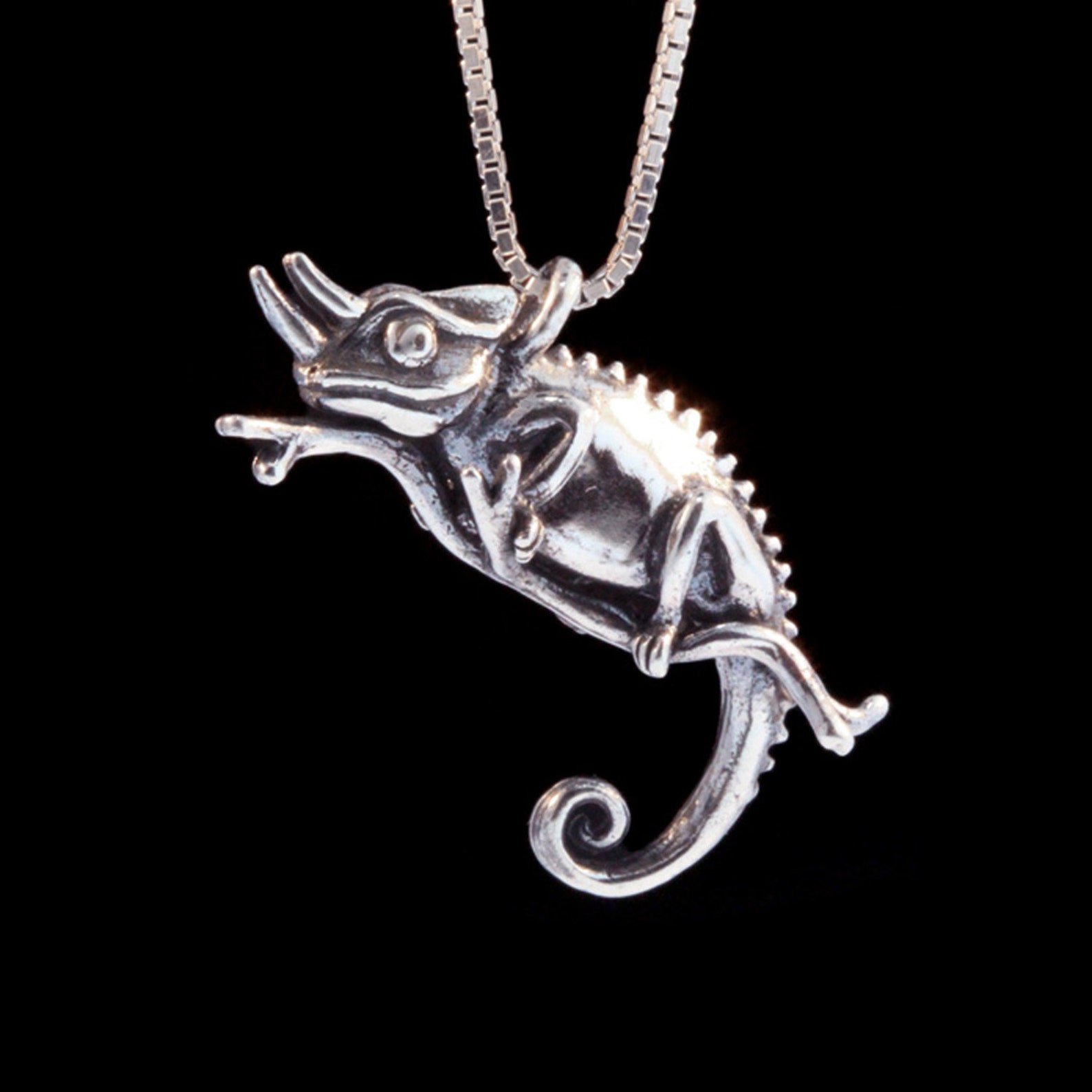 Chameleon Necklace Silver Jackson Chameleon Charm Chameleon - Etsy