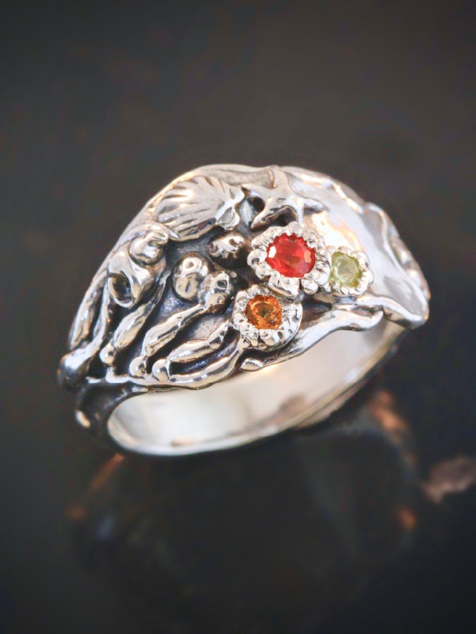 Ocean Ring Silver Tide Pool Ring With Gemstones Ocean Jewelry - Etsy