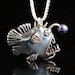 Angler Fish Necklace Fish Charm Fish Pendant With Black Pearl Angler ...