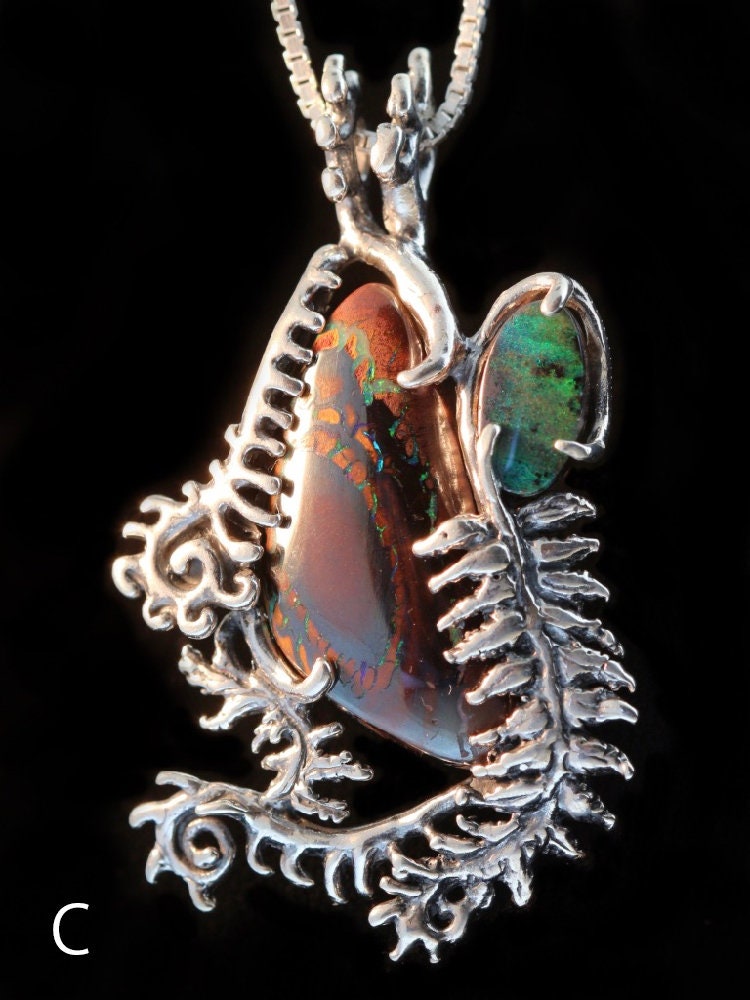 Fern Gully Pendant With Australian Opal - Sterling Silver - - Etsy