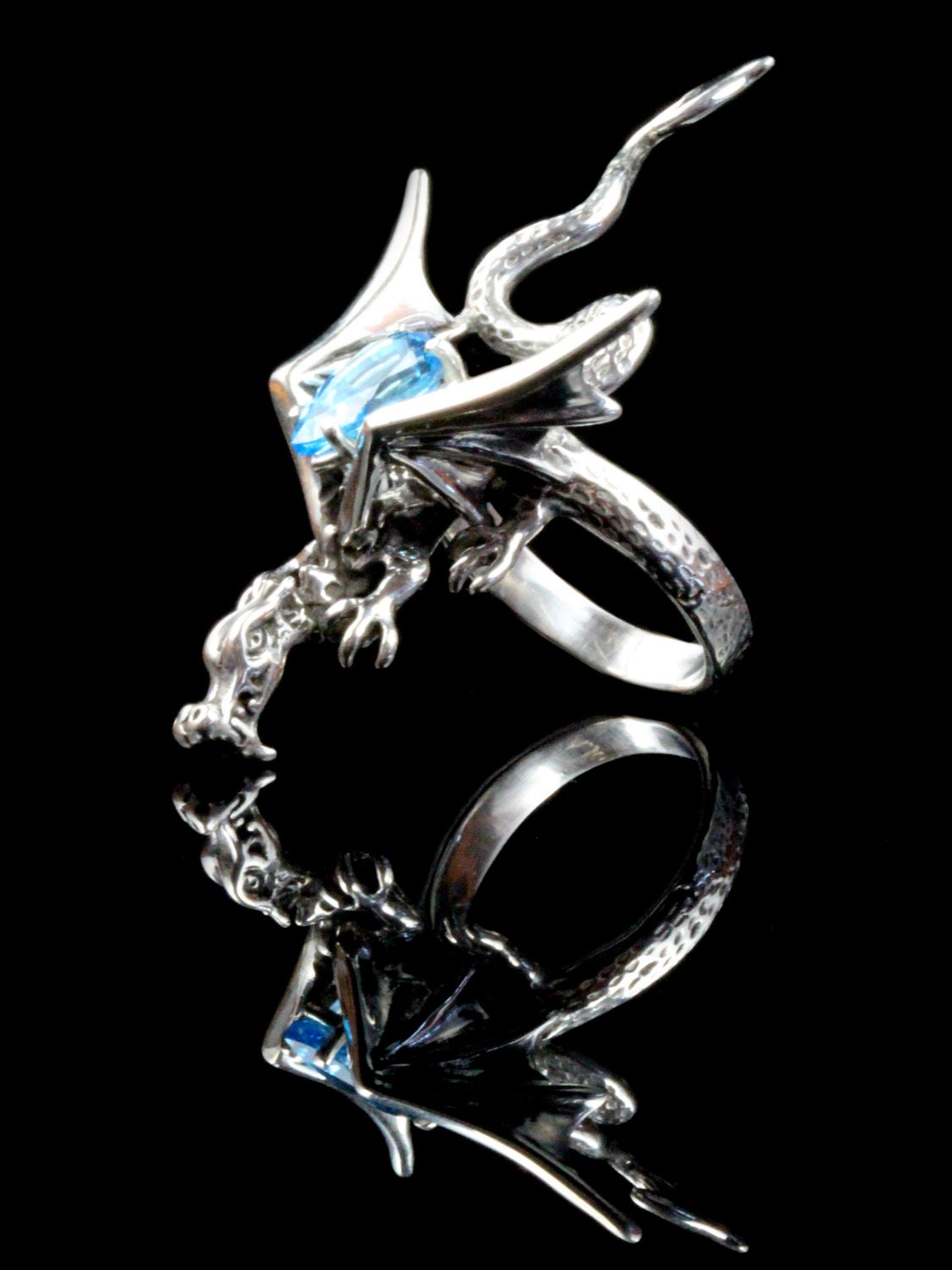 Dragon Ring Silver Dragon Sculpture Ring With Gemstone Dragon - Etsy