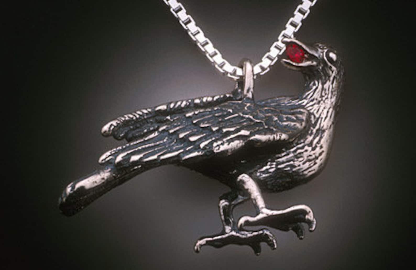 Raven Necklace Raven Jewelry Raven Pendant With Ruby Bird - Etsy