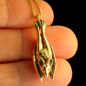 Solid 14k Gold Sleeping Bat Pendant - Hanging Bat Necklace Gold Bat ...