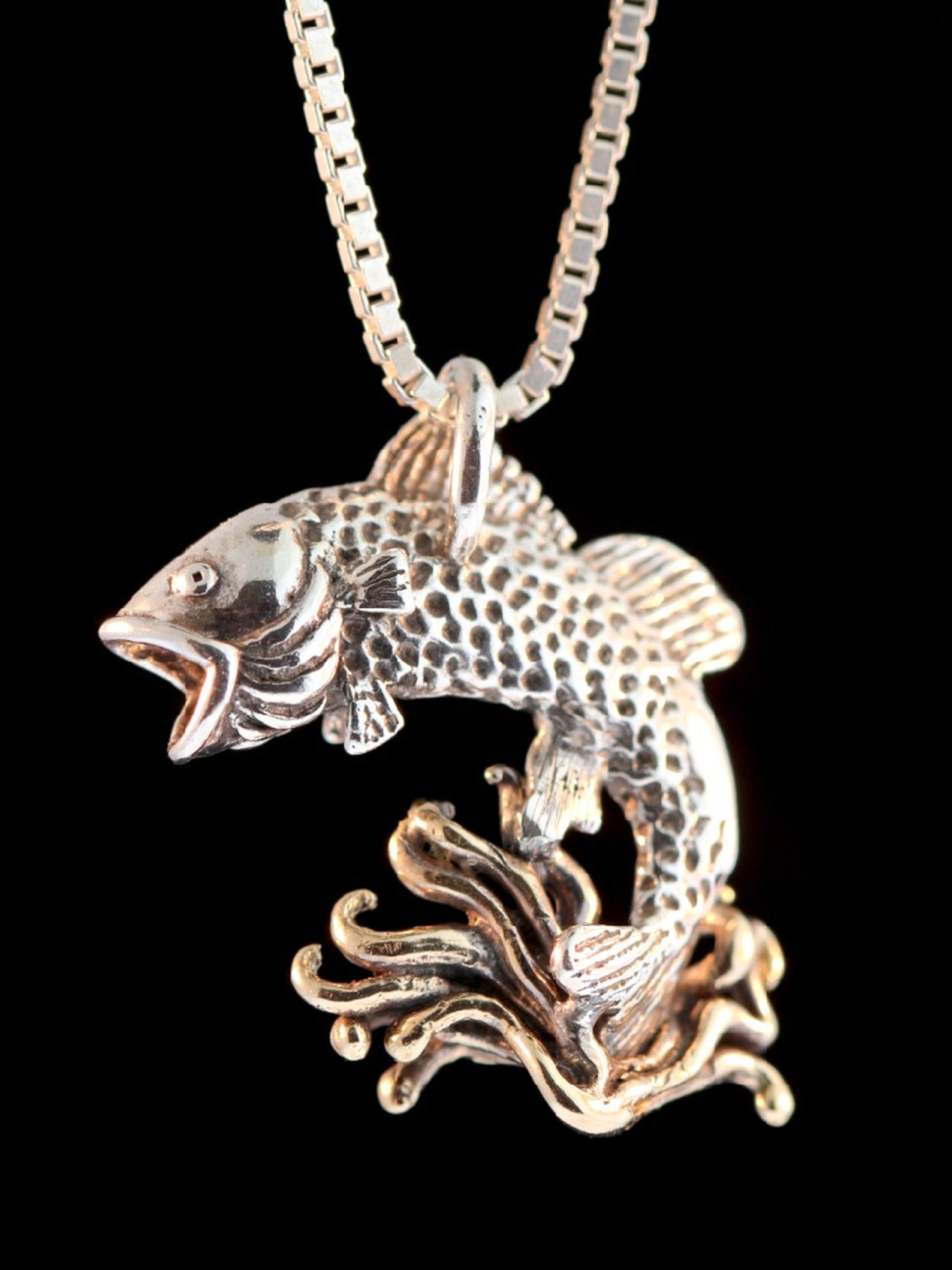 Fish Necklace Jumping Bass Fish Pendant Sterling Silver Fish | Etsy