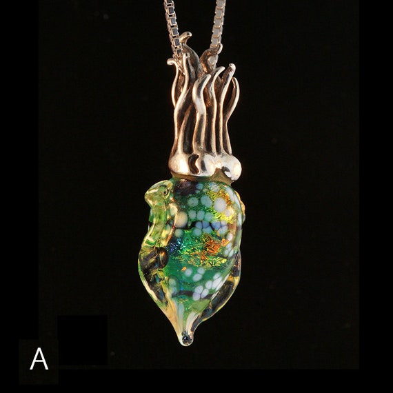 Cuttlefish Necklace Tentacle Pendant Dichroic Glass Jewelry | Etsy