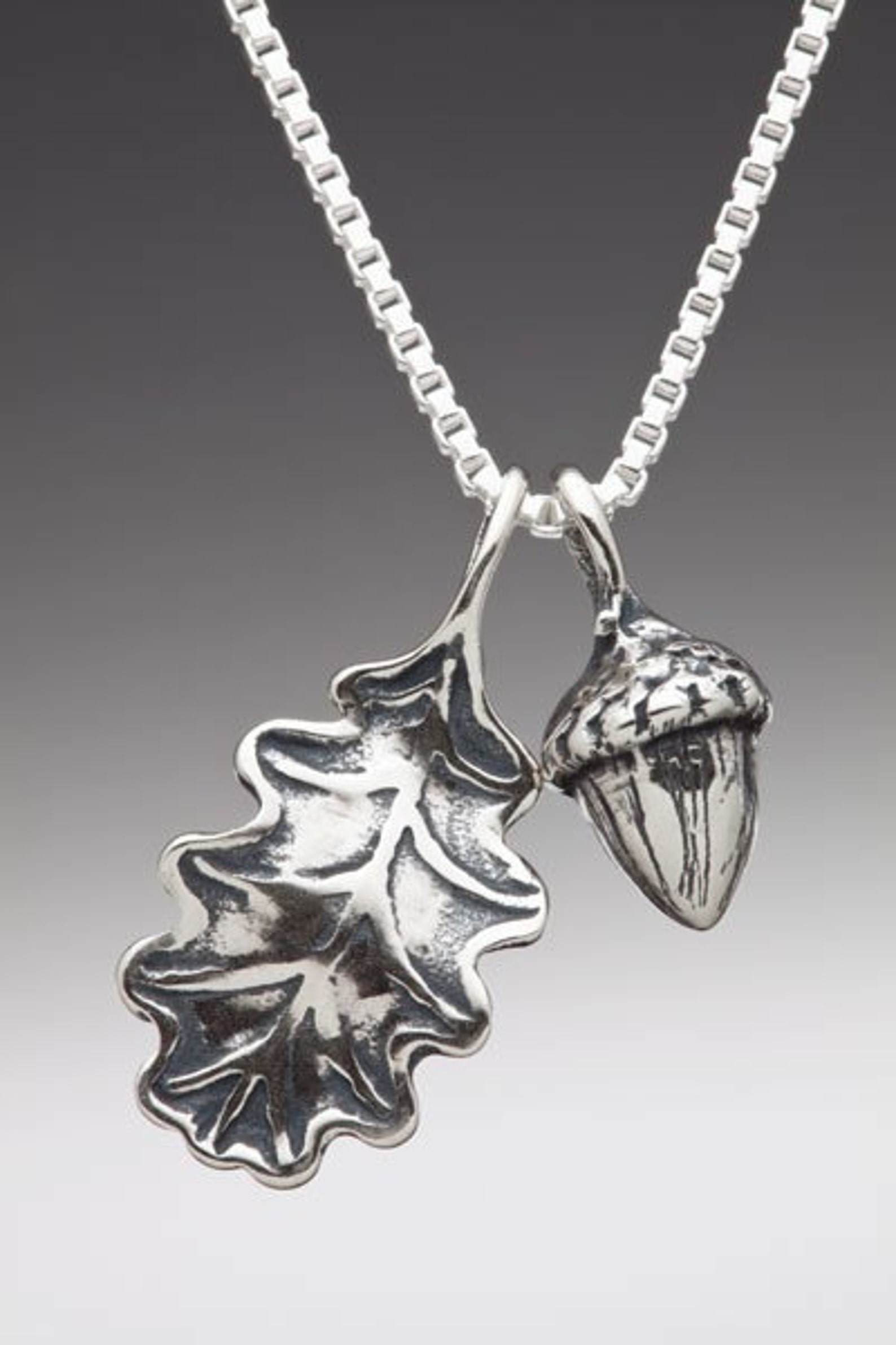 Leaf Necklace Silver Acorn Necklace Oak Leaf and Acorn Charm - Etsy