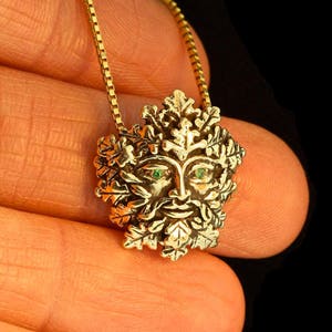 Green Man Pendant 14K Gold With Tsavorite Eyes Greenman Necklace Leaf ...