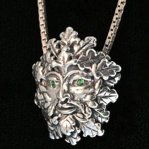 Green Man Charm With Tsavorite Eyes - Sterling Silver - Pagan Jewelry ...