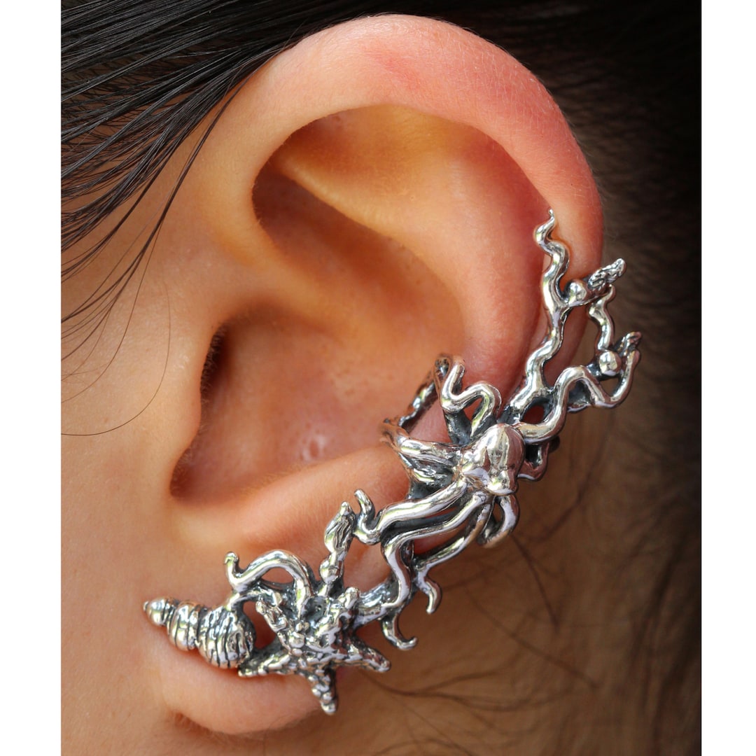 Silver Ear Cuff Octopus Ear Cuff Poseidon's Gift Silver Octopus Jewelry ...