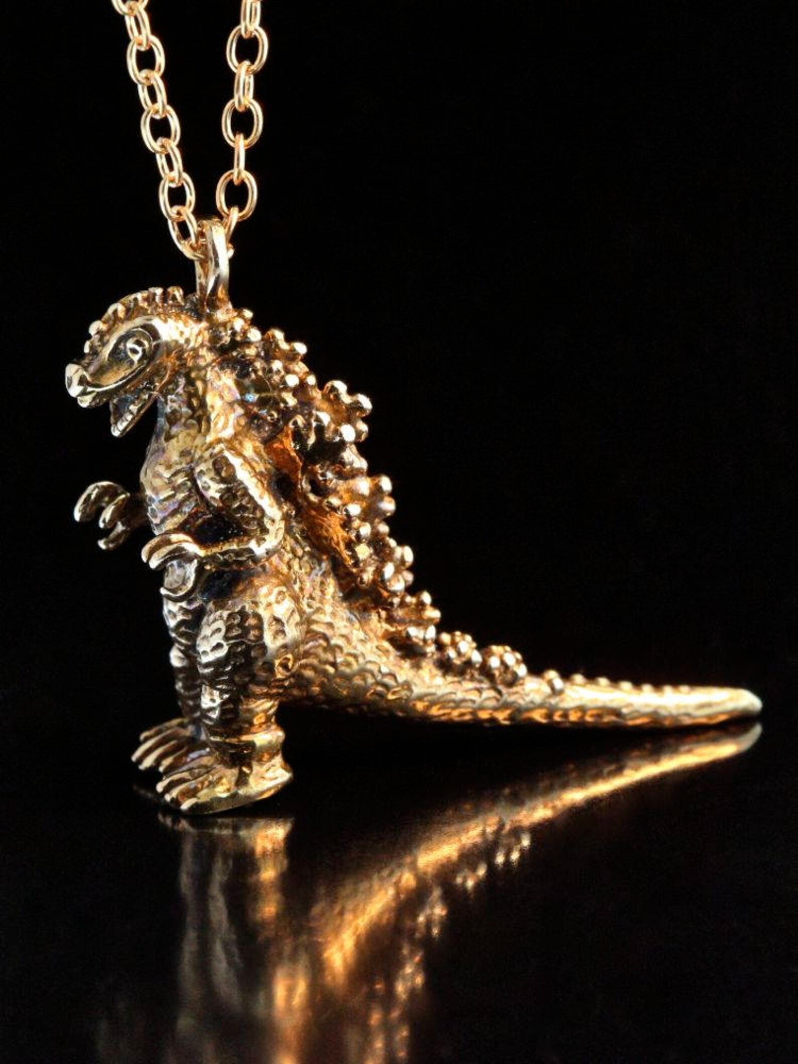 Godzilla Necklace Godzilla Pendant Bronze Godzilla Charm - Etsy