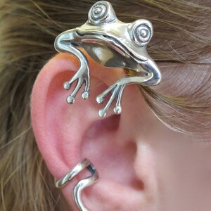 Frog Earring Frog Ear Cuff Silver Frog Ear Wrap Curious Frog Ear Wrap ...