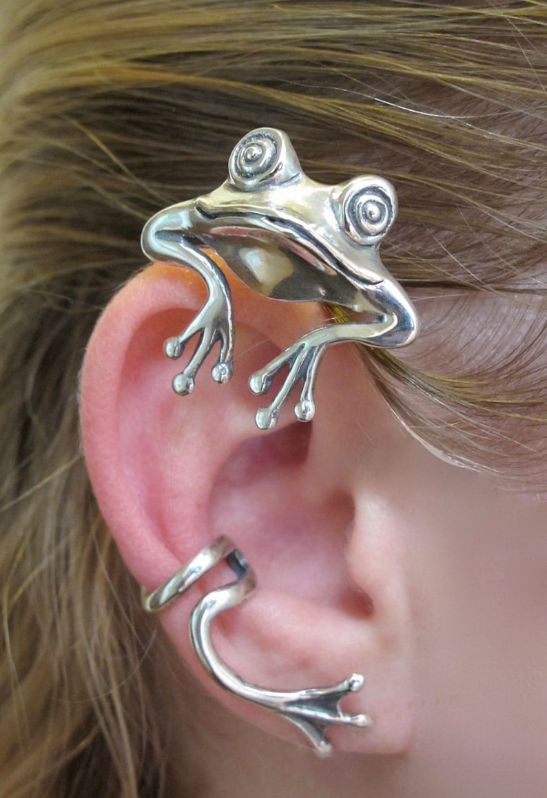 Frog Earring Frog Ear Cuff Silver Frog Ear Wrap Curious Frog | Etsy