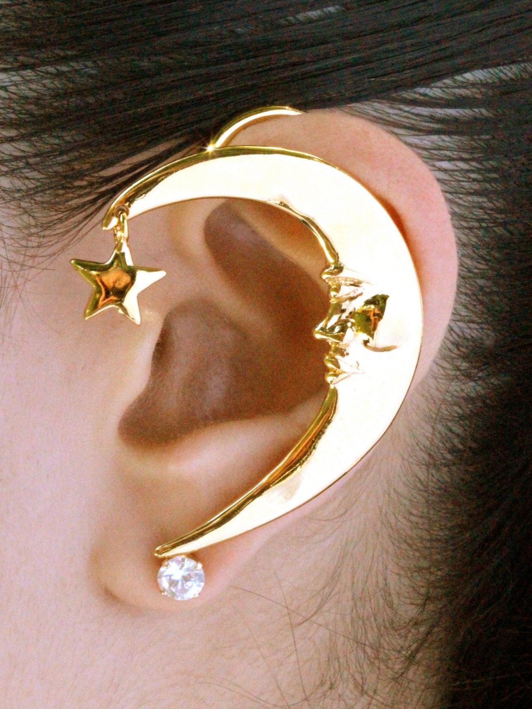 Celebrity Style Ear Wrap Moon Jewelry Crescent Moon Ear Wrap Gold Ear ...
