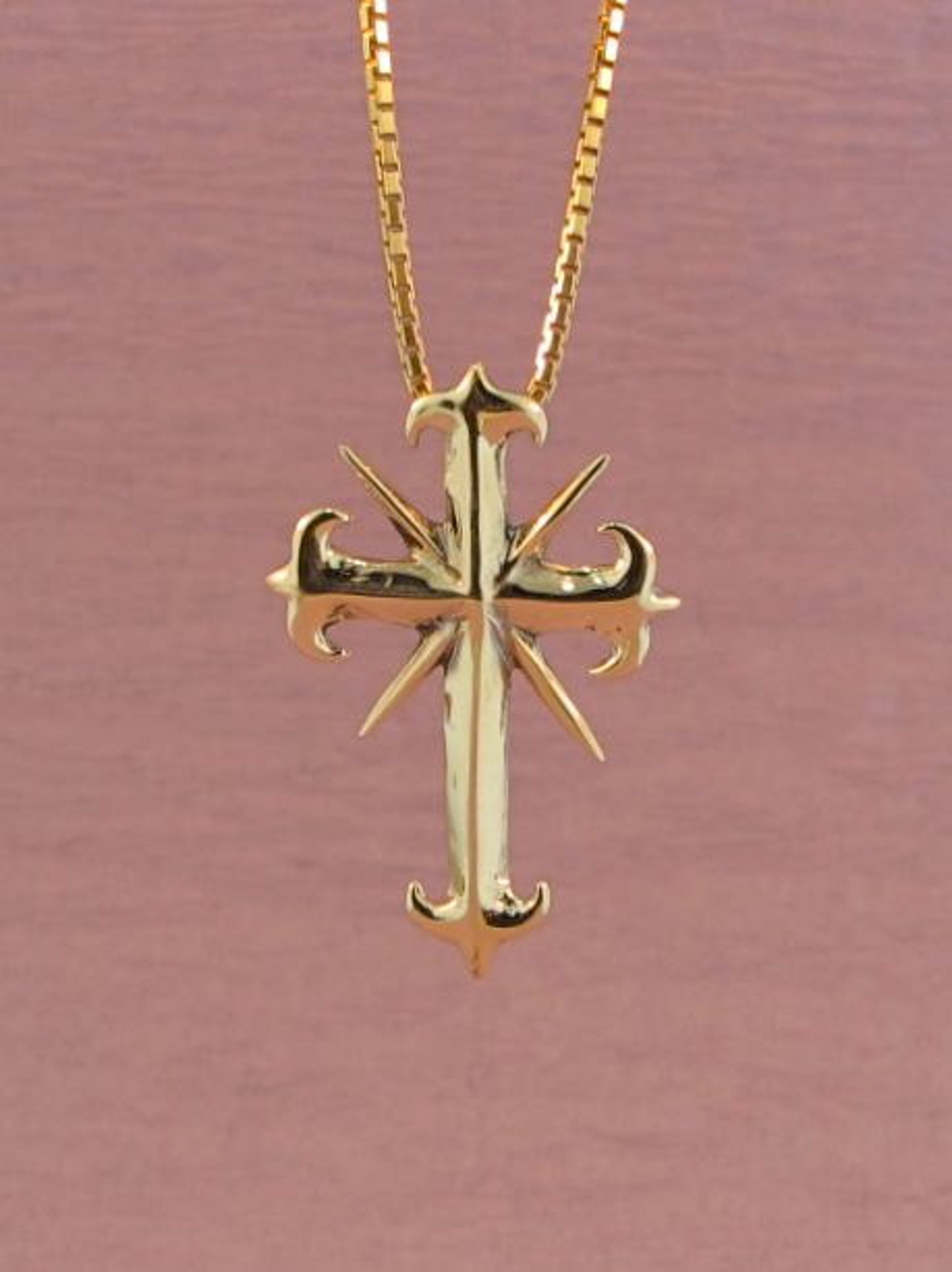 Gold Cross Necklace Gothic Cross Pendant 14k Gold Charm - Etsy