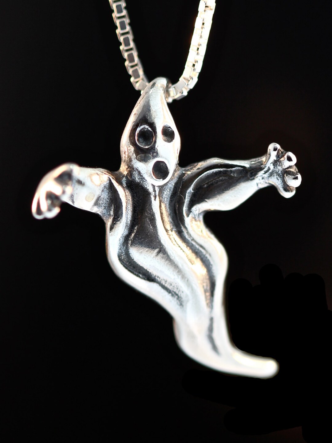Ghost Necklace Silver Ghost Charm Halloween Jewelry Halloween - Etsy