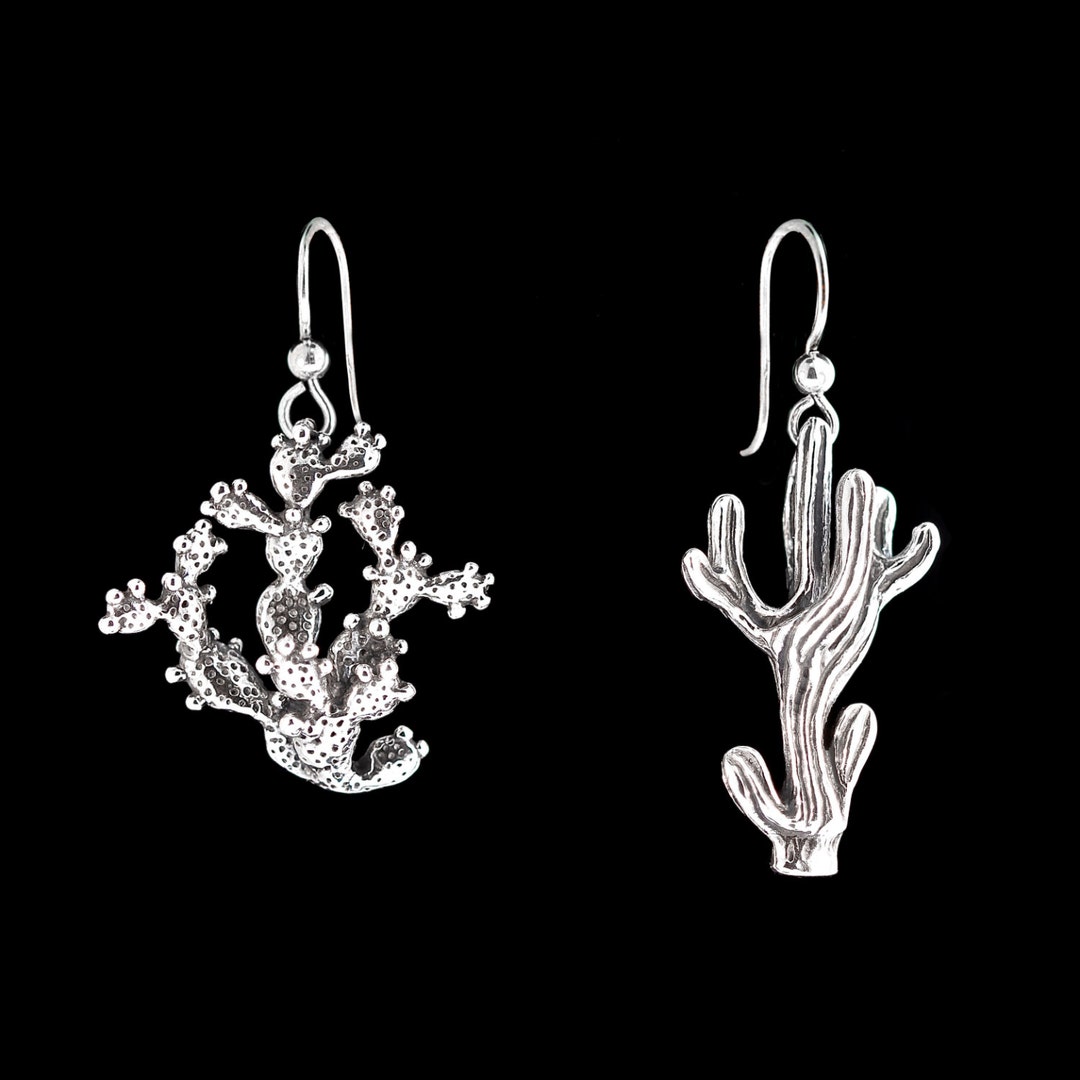 Silver Cactus Earrings Saguaro Nopal Cactus Charm Earrings Silver ...