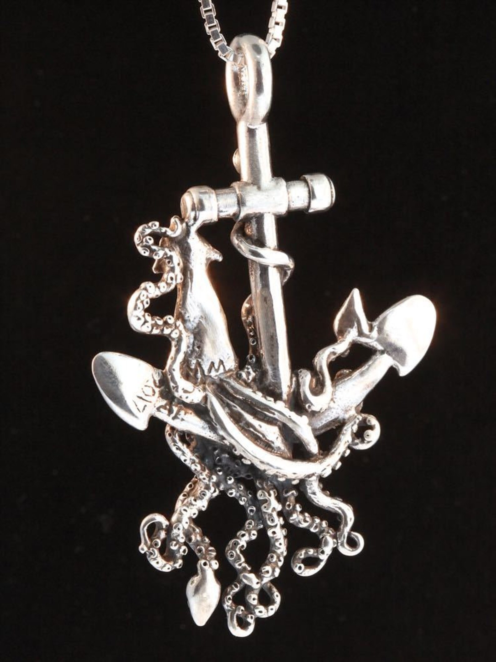 Kraken Necklace Squid Necklace Silver Kraken Squid and Anchor - Etsy