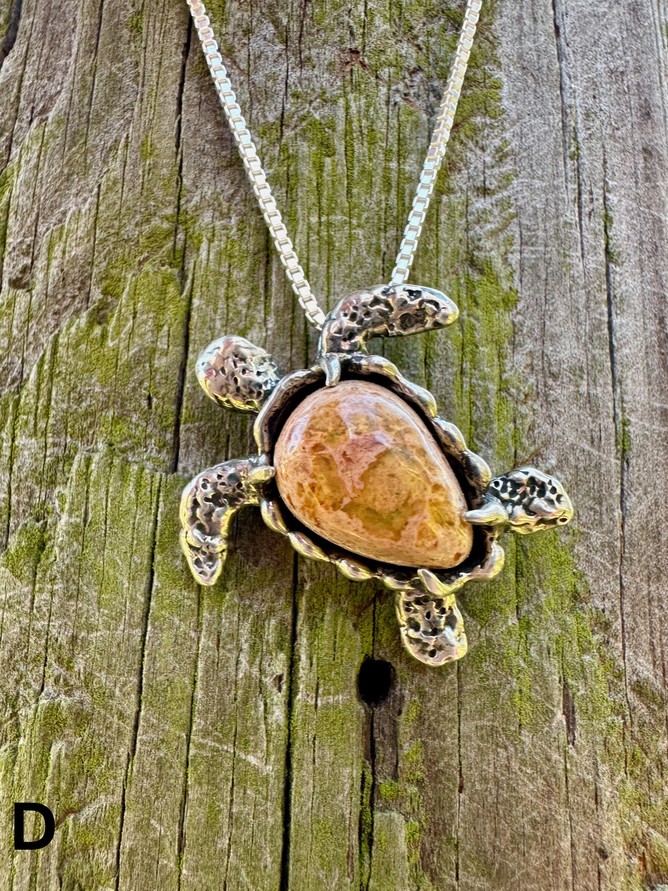 Gemstone Treasure Back Sea Turtle Pendant - Sterling Silver- Ocean ...