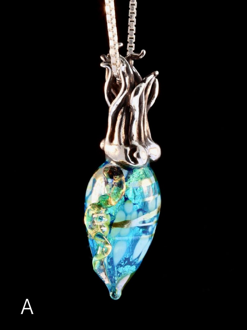 Cuttlefish Necklace Tentacle Pendant Dichroic Glass Jewelry | Etsy