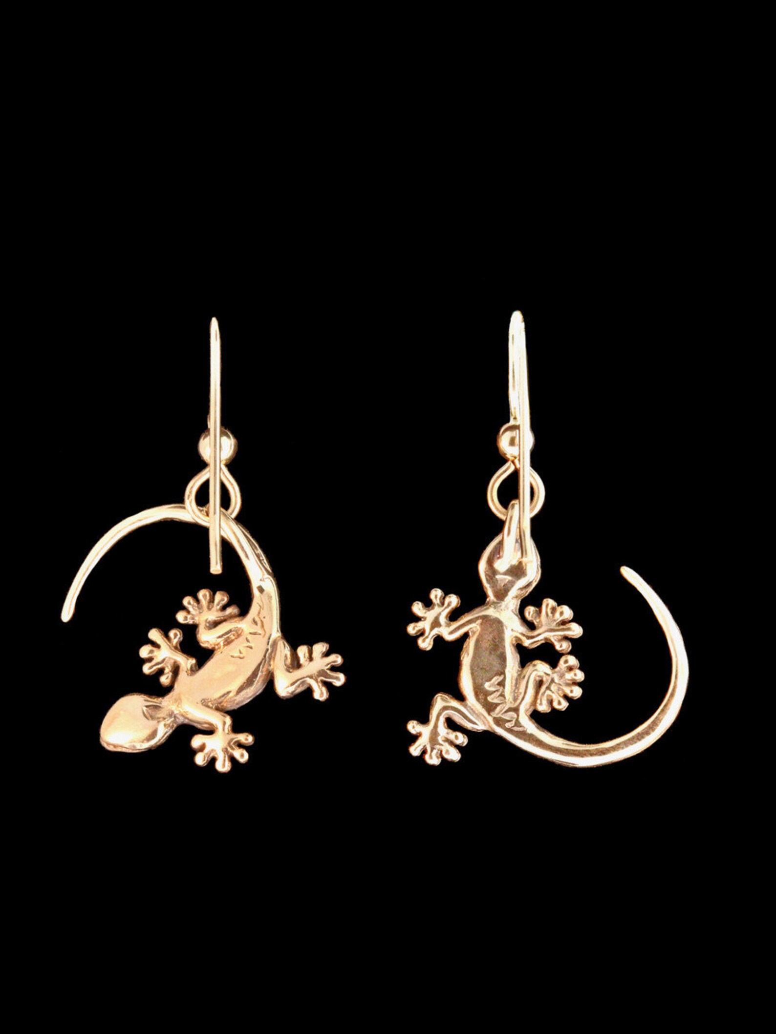Gecko Earrings - 14K Solid Gold - Hawaiian Jewelry Island Earrings - Etsy