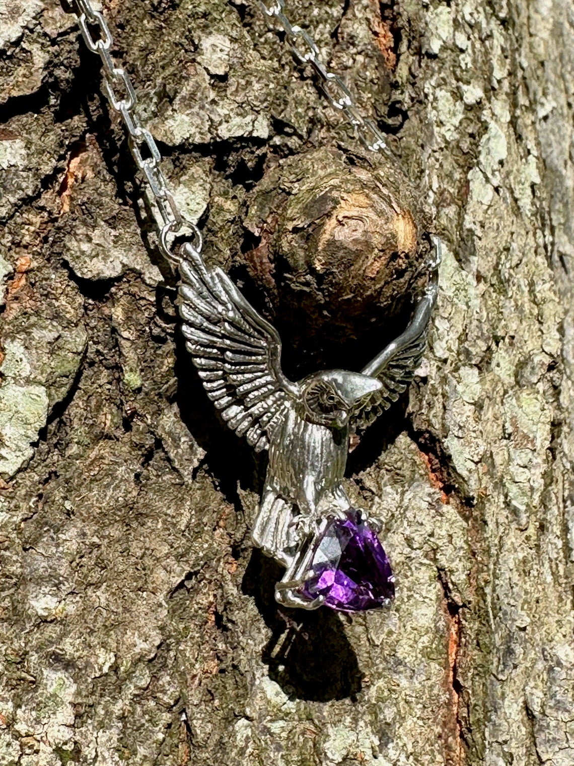 Silver Owl Pendant With Stunning 13mm Trillion Amethyst Owl Necklace ...