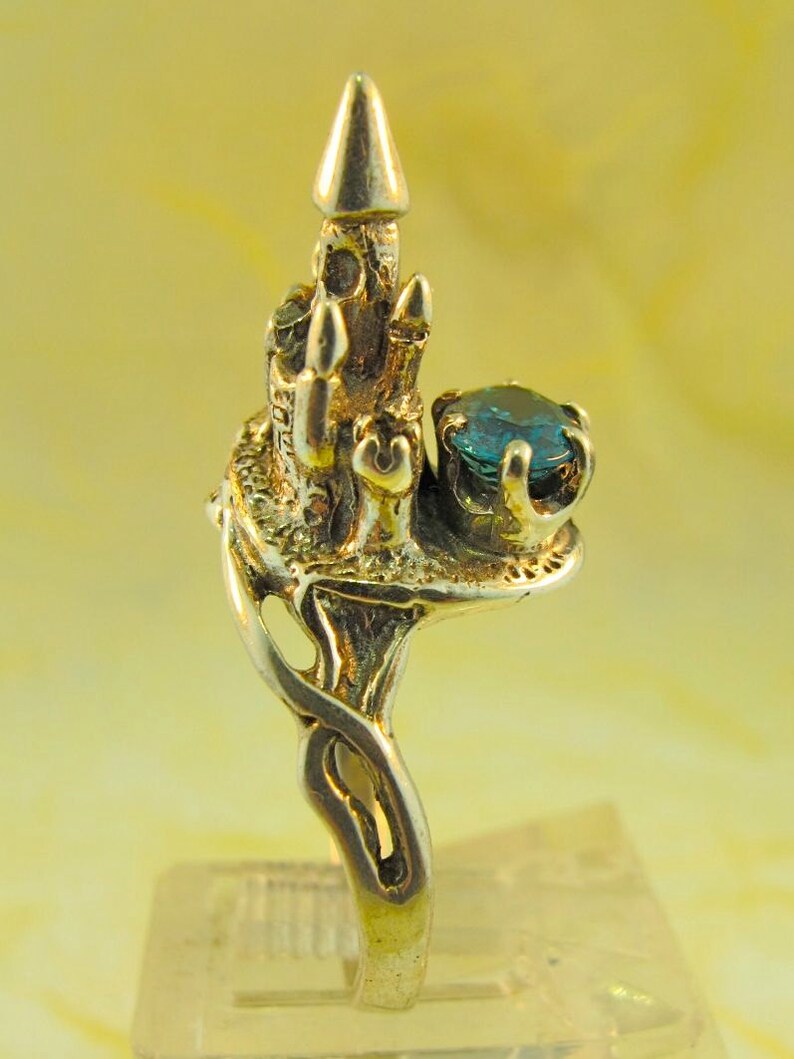 Castle Dragon Ring With Blue Zircon - Solid 14K Gold and Sterling ...