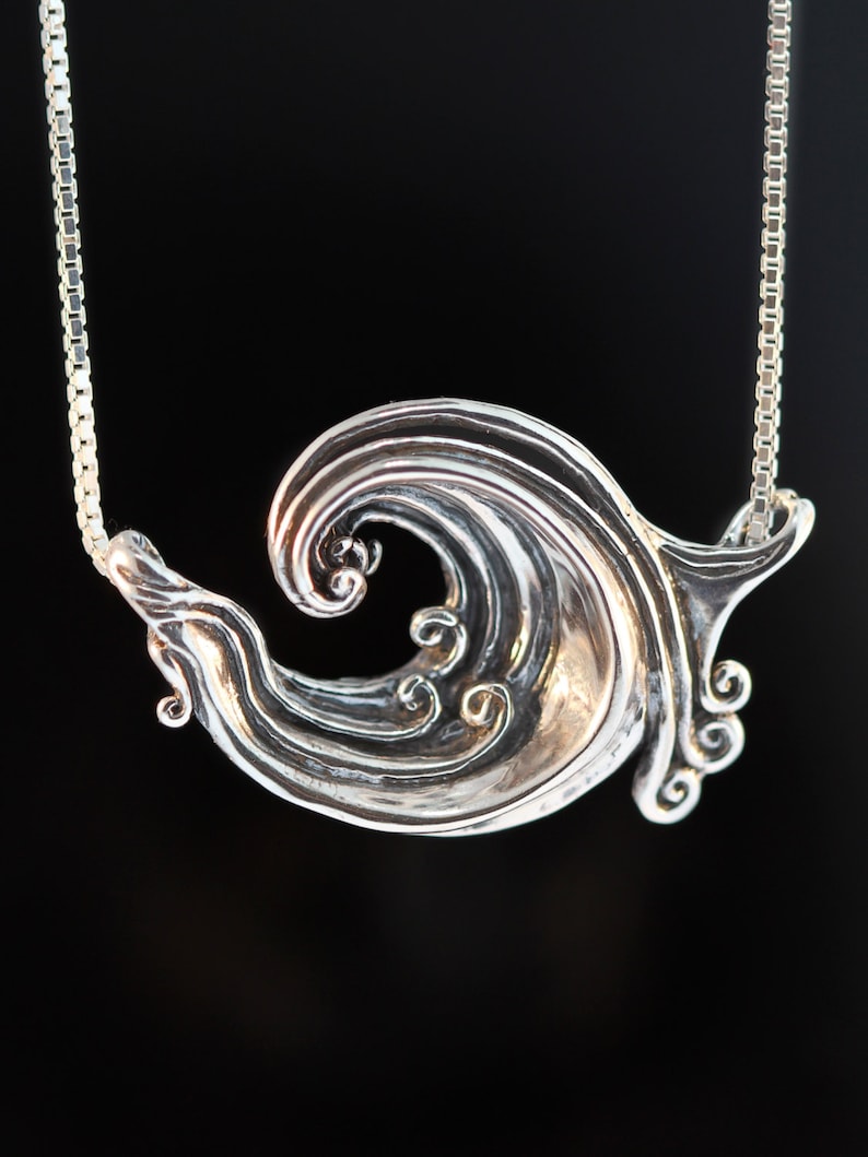 Wave Necklace Silver Surfer Jewelry Wave Rip Curl Wave Pendant - Etsy