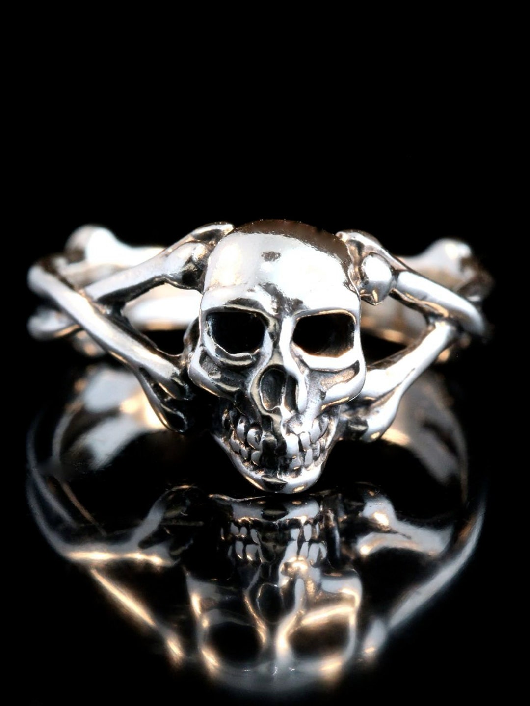 Skull Ring Silver Skull and Crossbone Ring Silver Skull Biker Ring ...