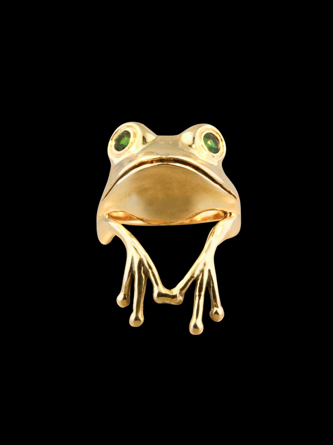 14k Gold Frog Ring With Tsavorite Eyes Tree Frog Ring Frog Prince Cute ...